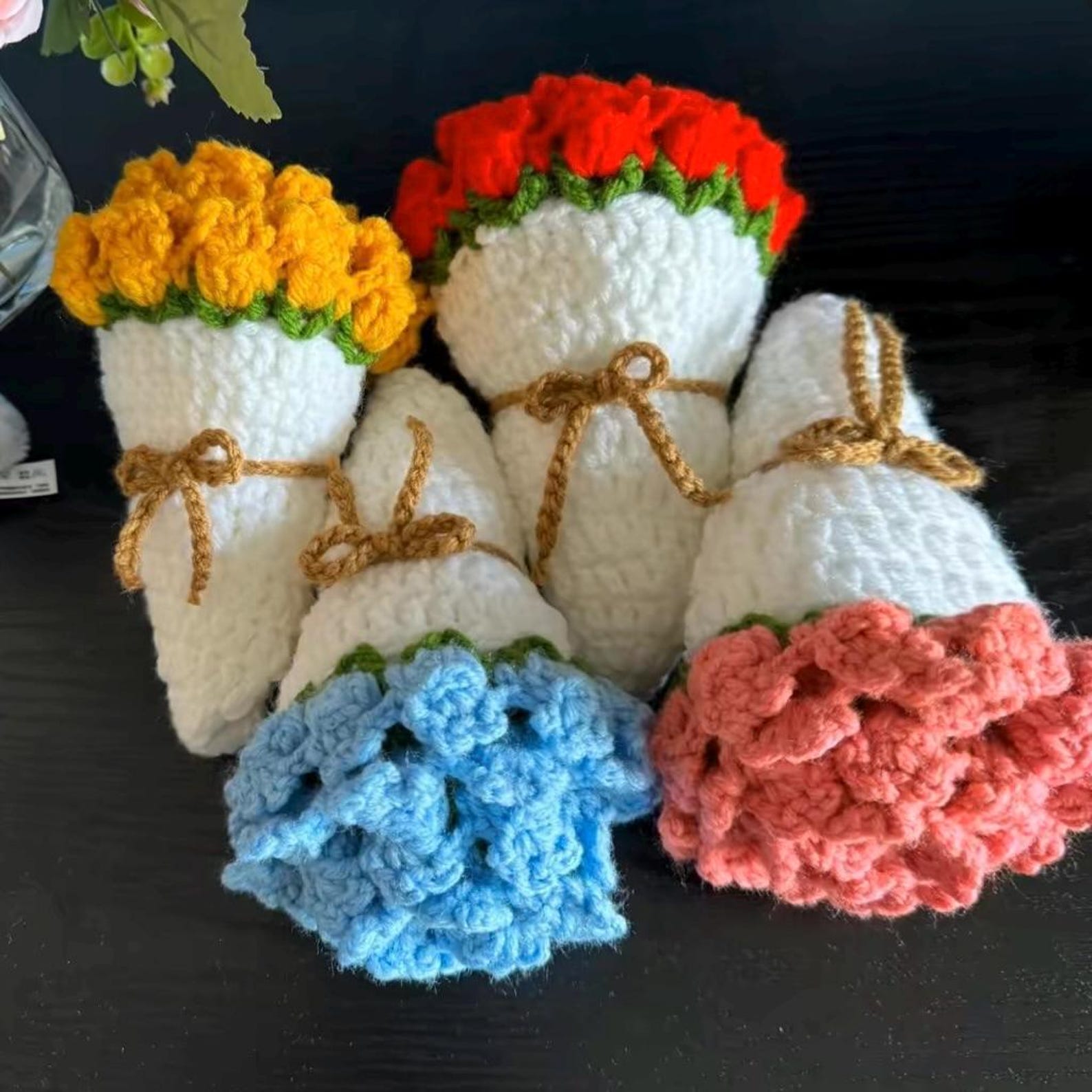 Mini Crochet Flower Bouquet: Handmade Cozy Decor - Etsy