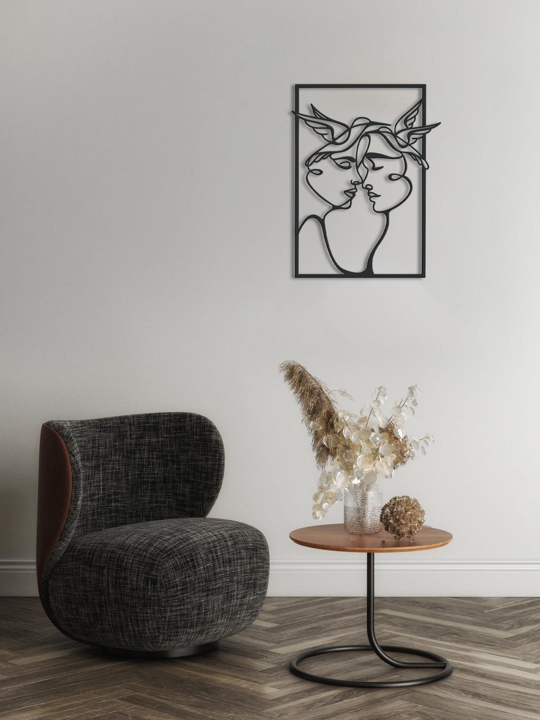 Abstract Two Faces Line Art Metal Wall Decor – Modern Minimalist Steel ...