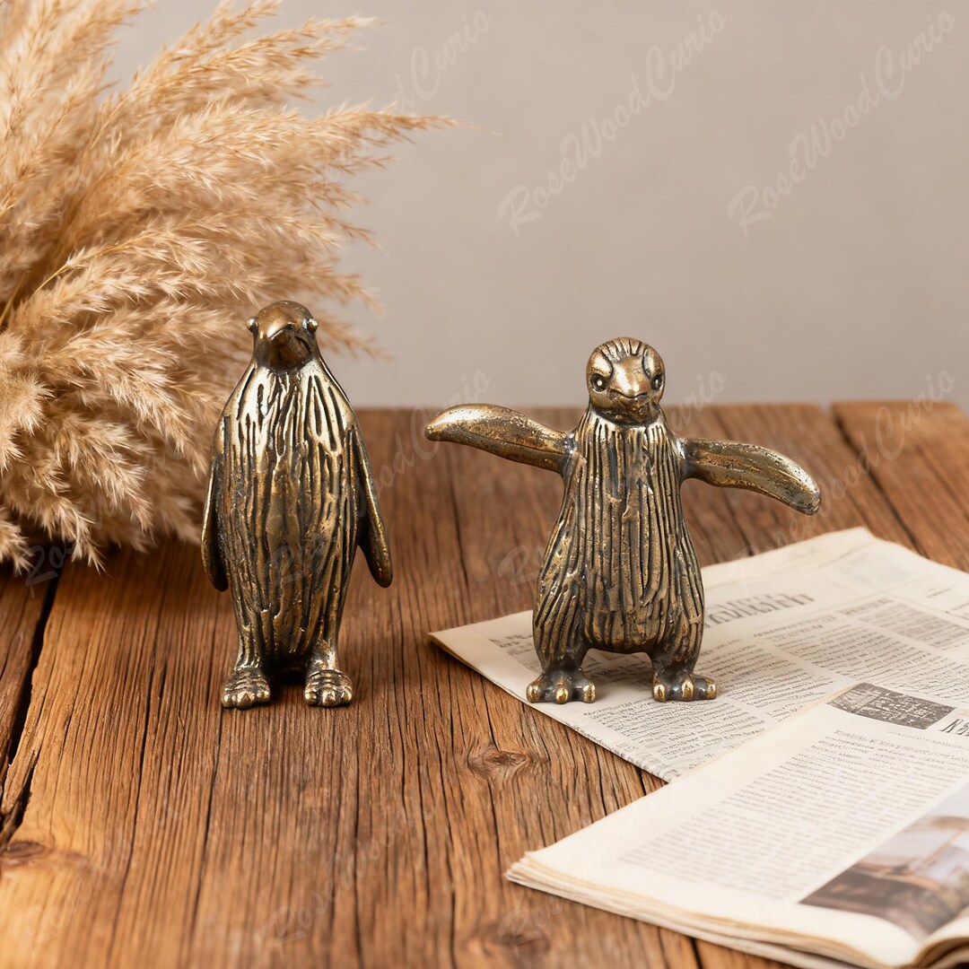 Handmade Brass Penguin Figurines, Vintage Style, Handcrafted Home Decor ...