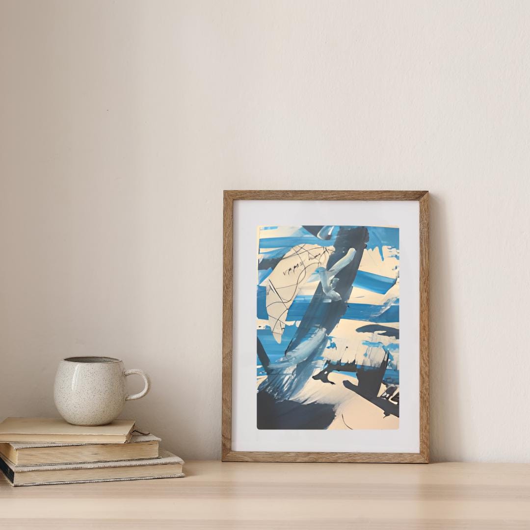 Unwritten Waves Abstract Blue and White Wall Art Painting, Acrylic on ...