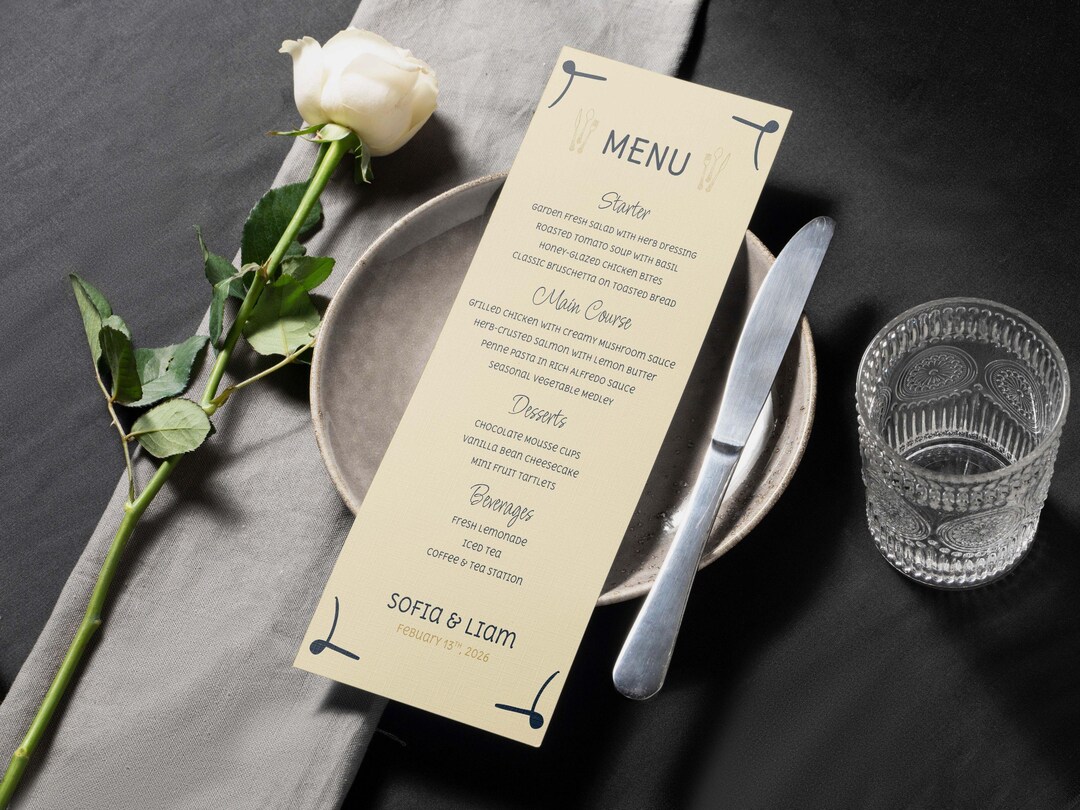 Navy Gold Wedding Menu Template, Minimalist Menu Card, Classic Blue ...