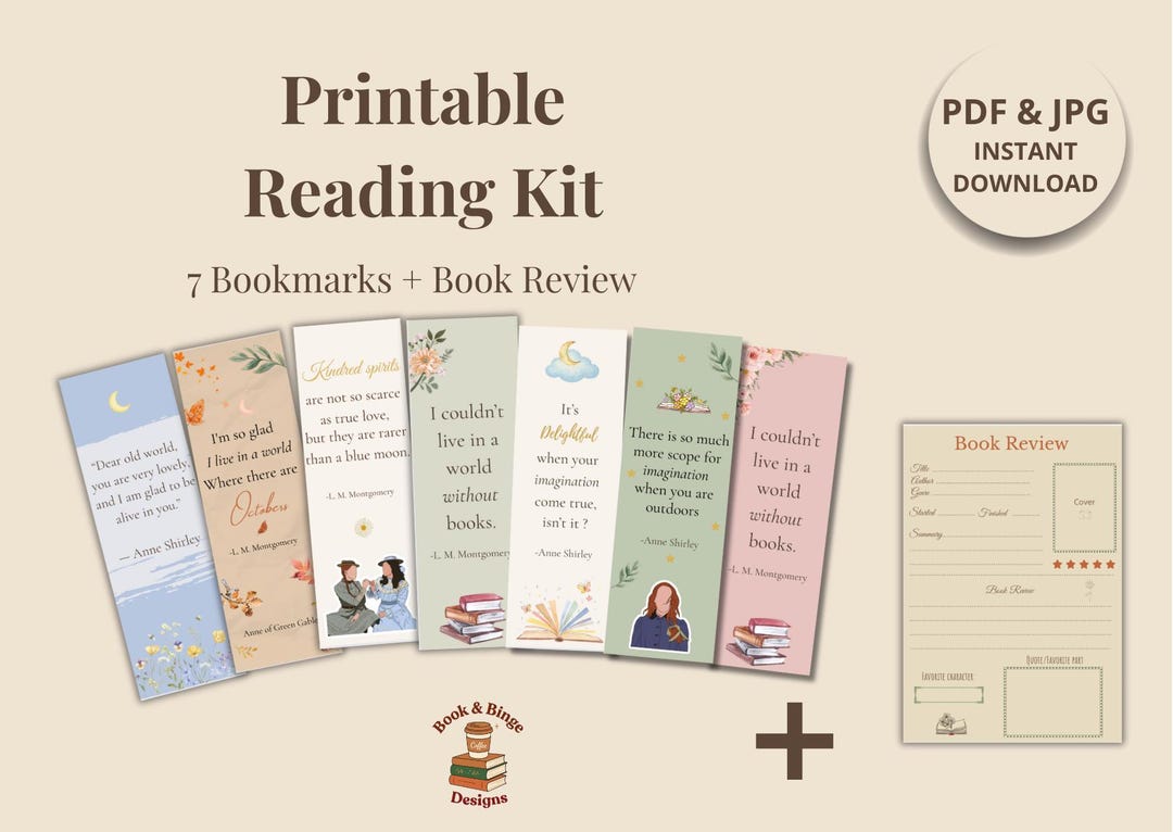 Anne With an E Reading Kit – 7 Bookmarks + Book Review Printable ...