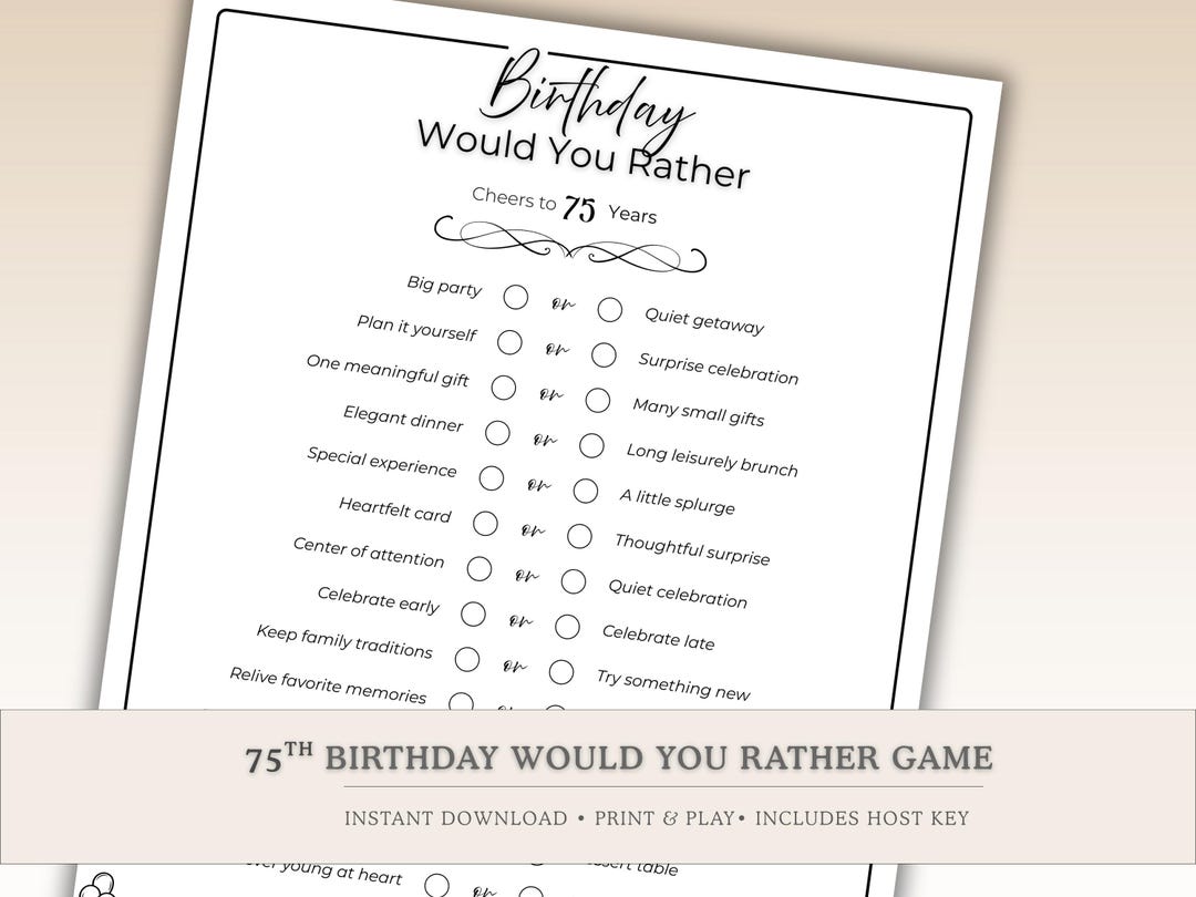 75th Birthday Would You Rather Game Printable, Cheers to 75 Years Party ...