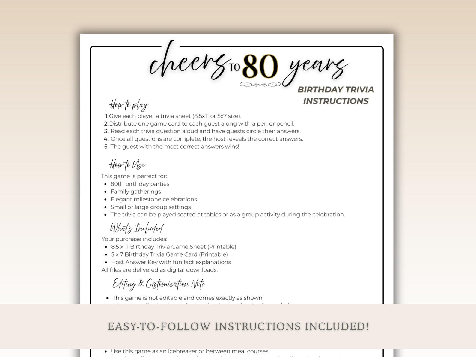 Cheers to 80 Years Birthday Trivia Game, 80th Birthday Party Printable ...