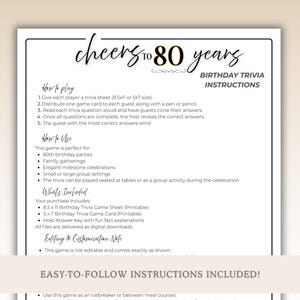 Cheers to 80 Years Birthday Trivia Game, 80th Birthday Party Printable ...