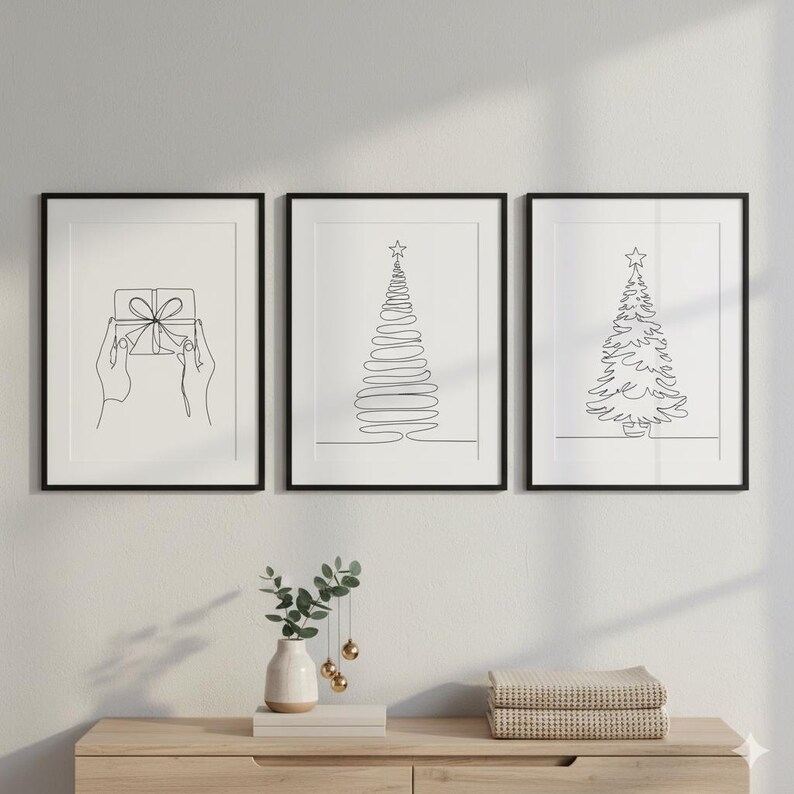 Christmas Line Art SVG Clipart Bundle: Minimalist One-line Drawings ...