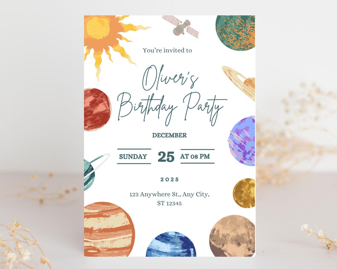 Editable Solar System Birthday Invitation: Kids Galaxy Party (digital ...