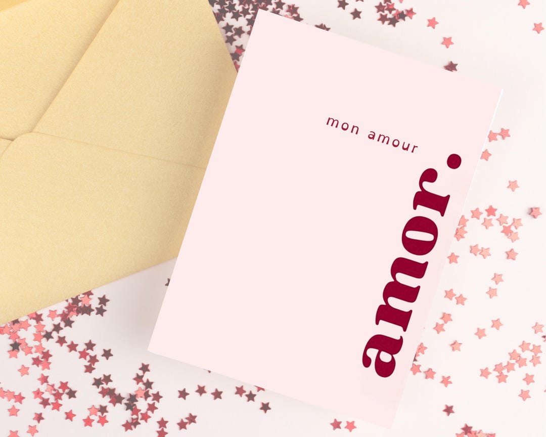 Minimal Valentine Card Printable, Mon Amour Wall Art, Modern Love Card ...