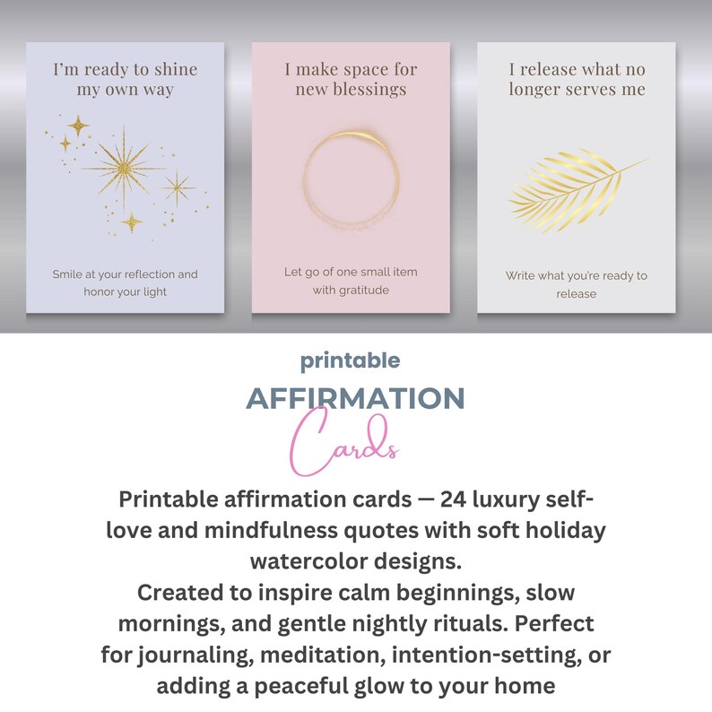 Holiday Glow Affirmation Cards Printable Self Love Mindfulness Card Set ...