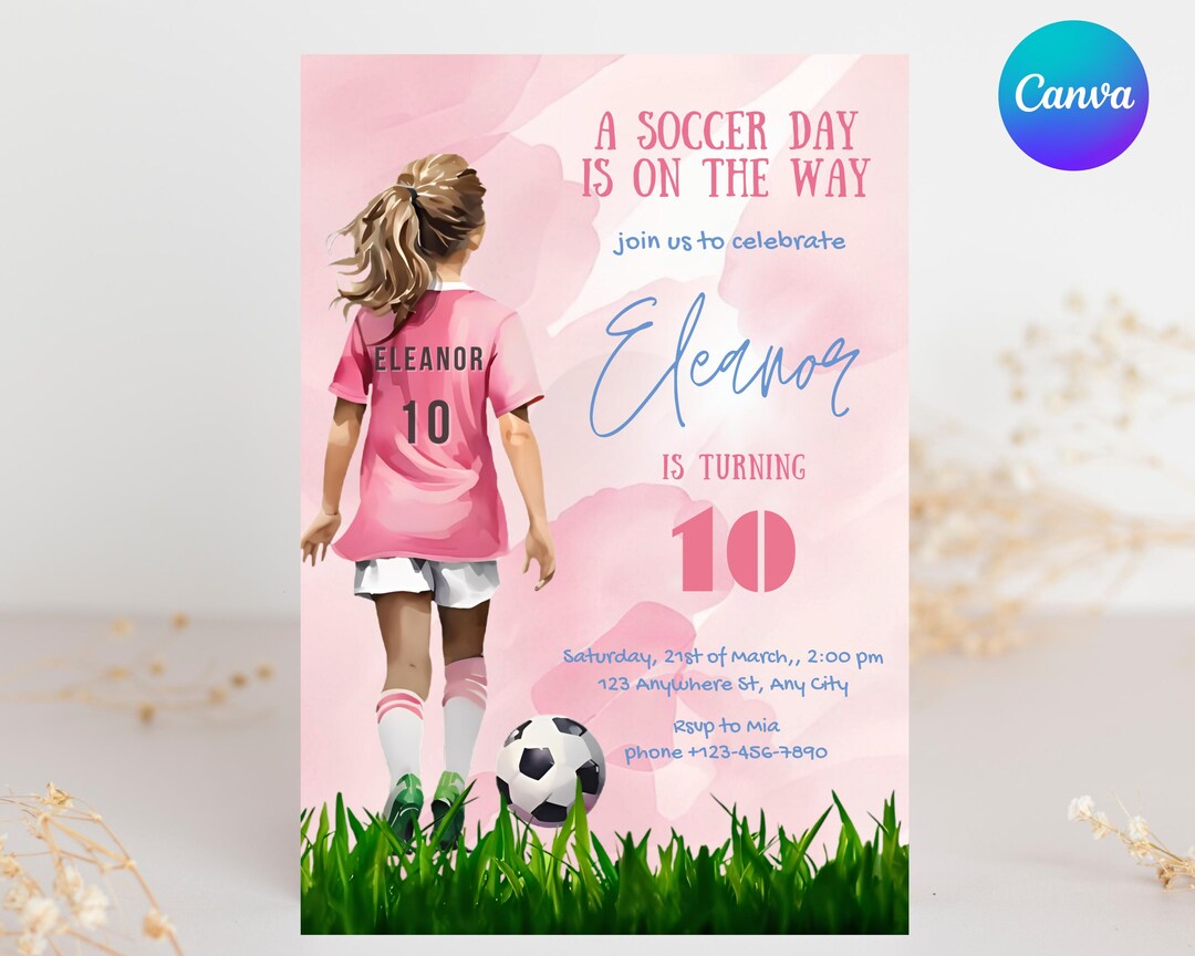 Soccer Girl Birthday Invitation | Pink Football Party Template | Custom ...