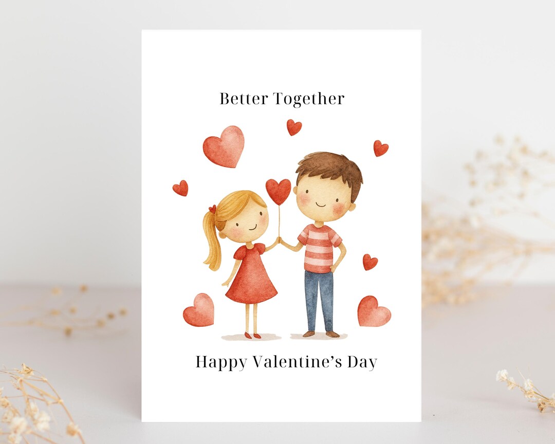Editable Valentine’s Day Card – Better Together Watercolor Couple ...