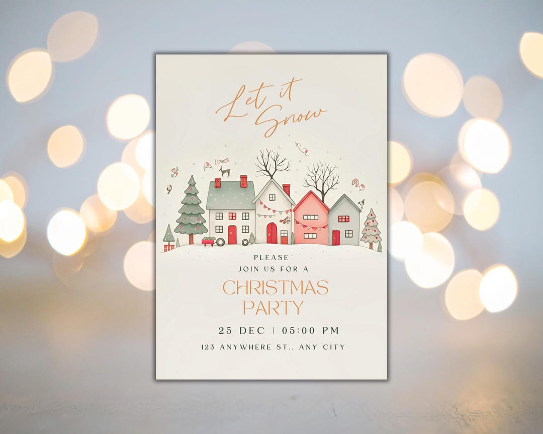 Editable Christmas Party Invitation– Winter Village Design – Let It ...