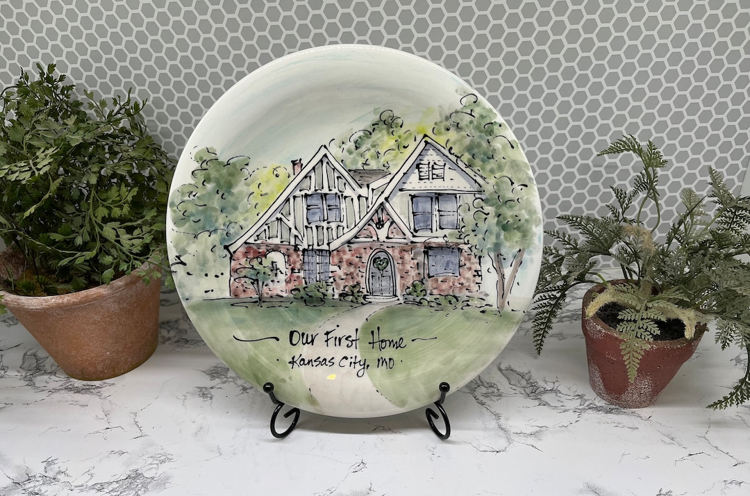 Hand-painted House Portrait Platter, Custom Pottery Plate, Housewarming ...