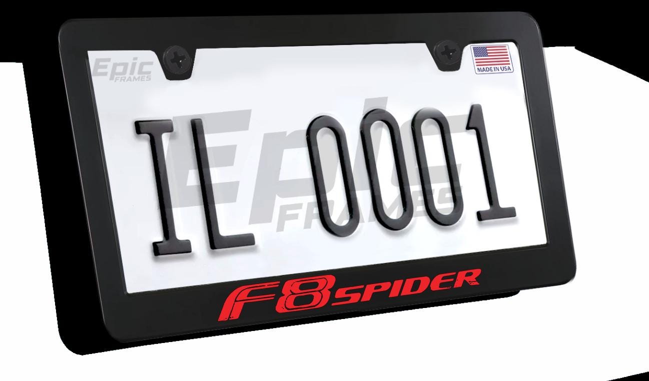 Ferrari F8 Spider License Plate Frame – Premium Black Metal Exotic Car ...