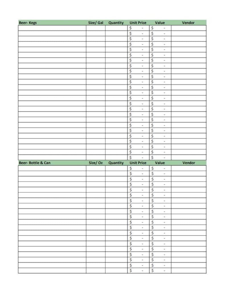 Bar Inventory & Waste Log Excel Template: Restaurant Management ...