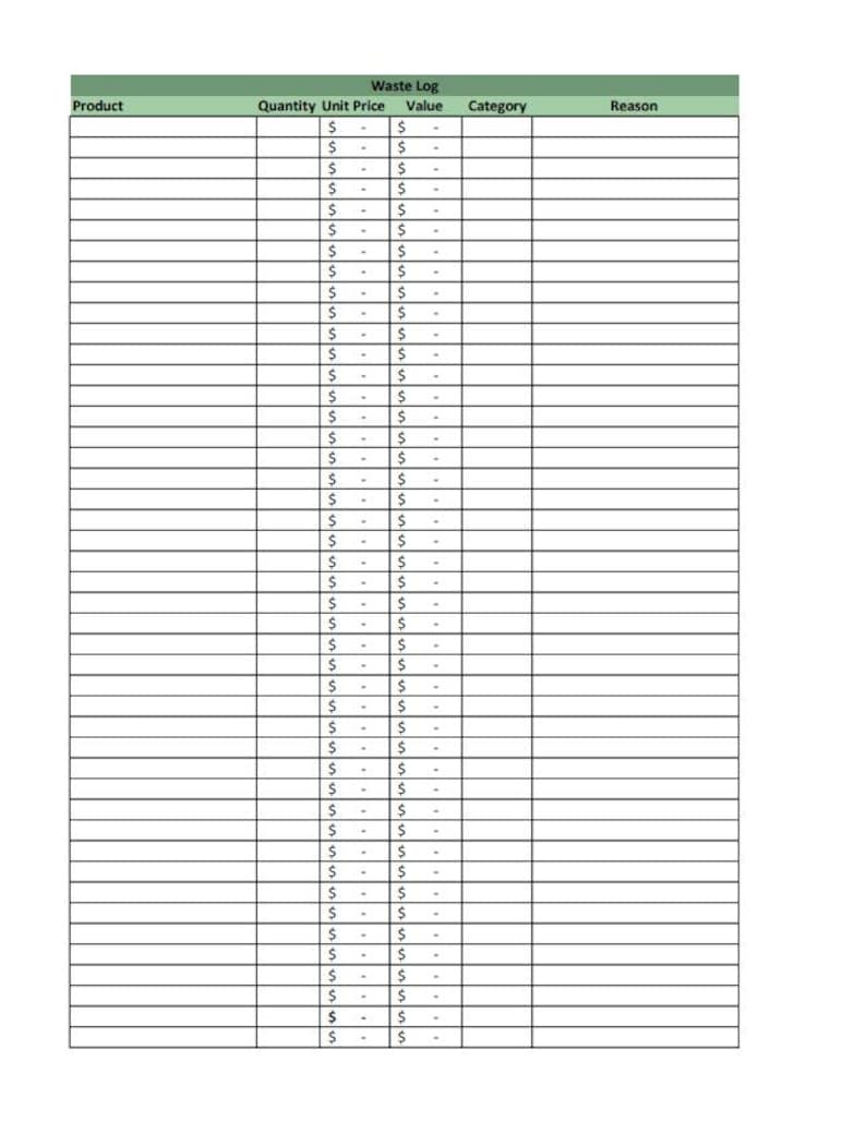 Bar Inventory & Waste Log Excel Template: Restaurant Management ...