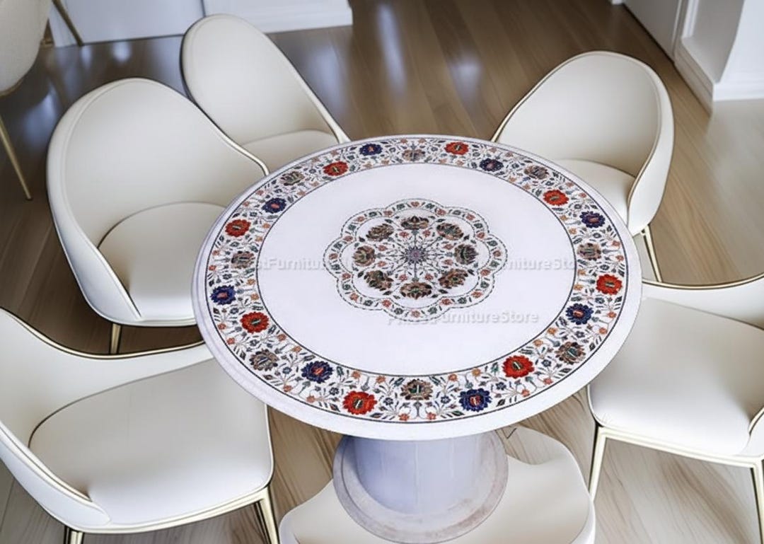 Luxury White Marble Dining Table | Taj Mahal Inspired Pietra Dura ...