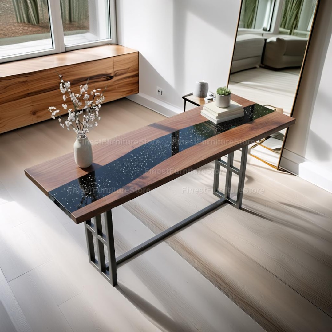 Black Galaxy Epoxy River Console Table | Live Edge Wood Resin Tabletop ...