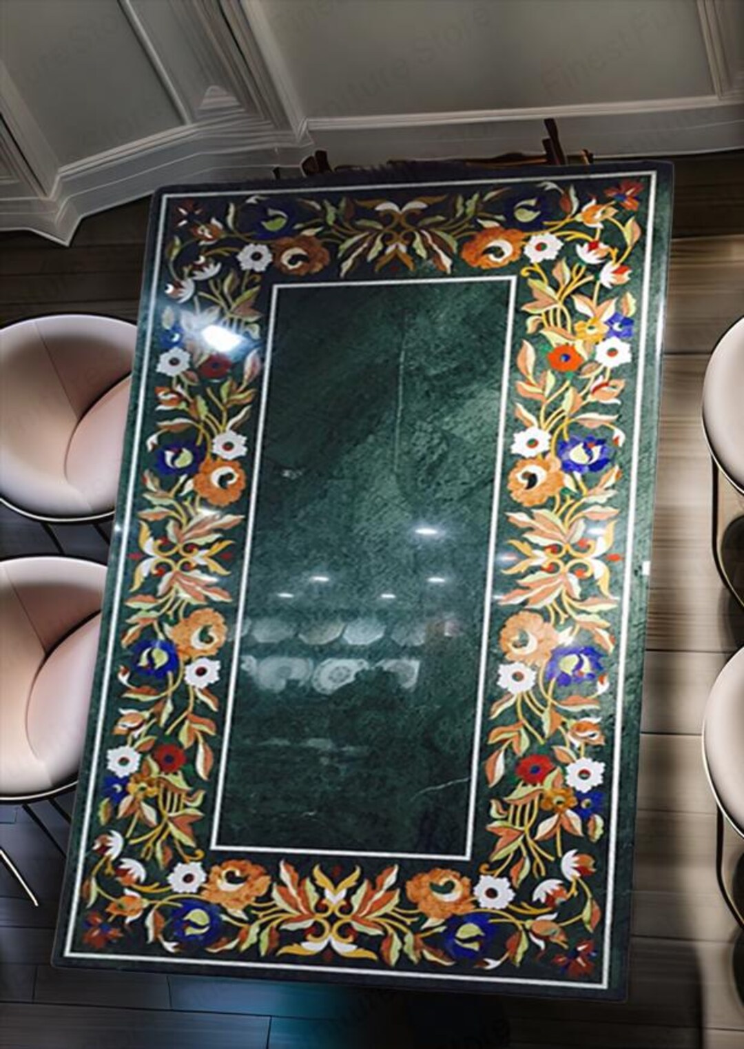 Mughal Art Stone Inlay Coffee Table | Handmade Pietra Dura Rectangular ...