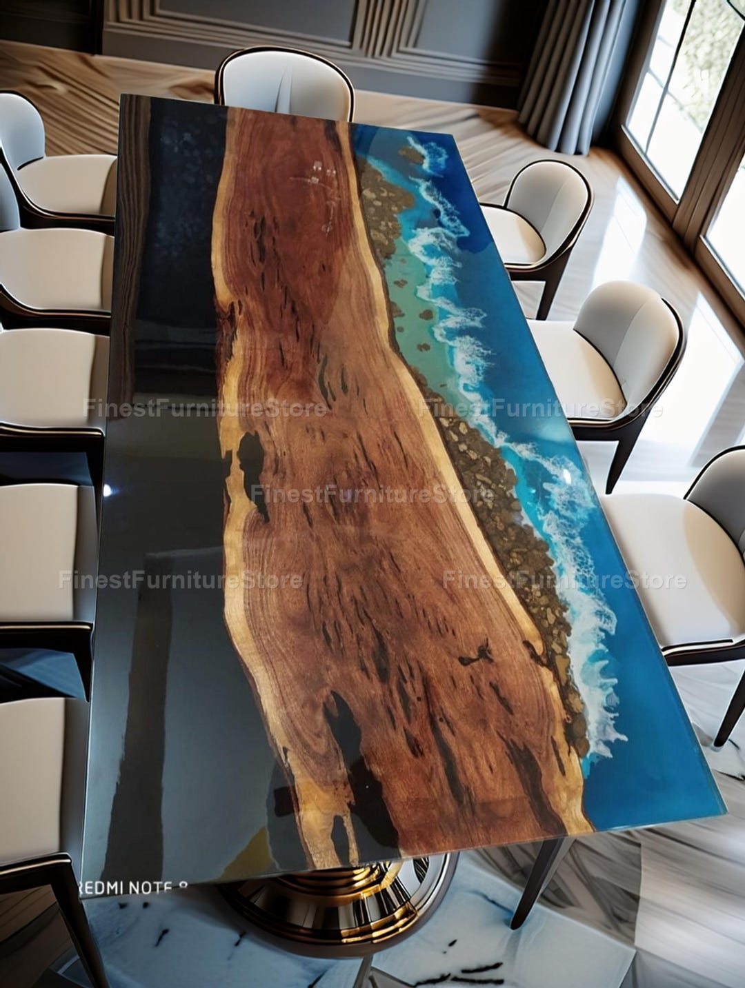 Epoxy Ocean Table Top | Black & Blue Resin River Wood Table Top ...