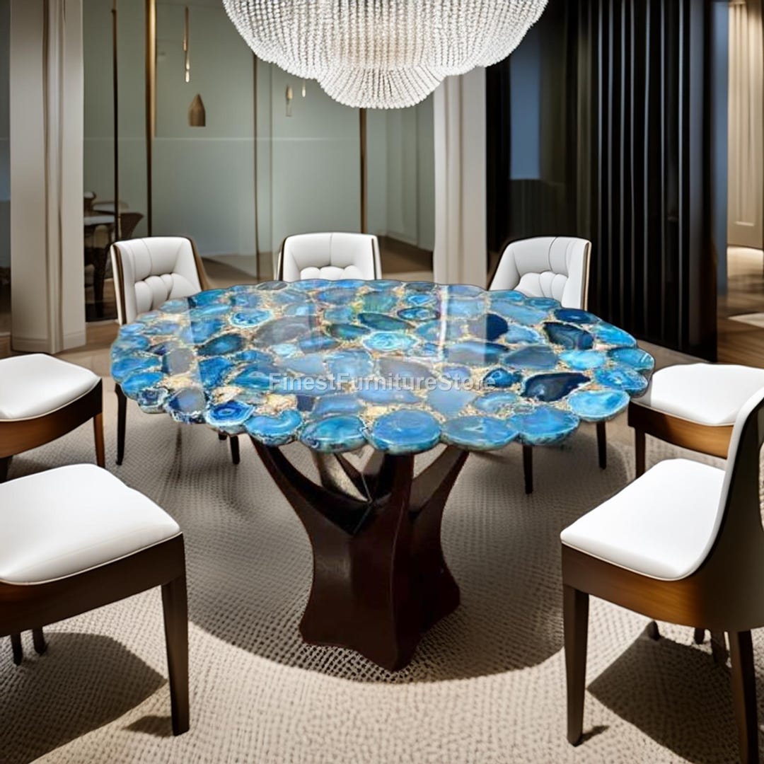Round Agate Table, Blue Agate Round Table | Luxury Gemstone Center ...