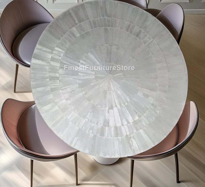 Round Mother of Pearl Dining Table | Custom Inlay Shell Mosaic Kitchen ...