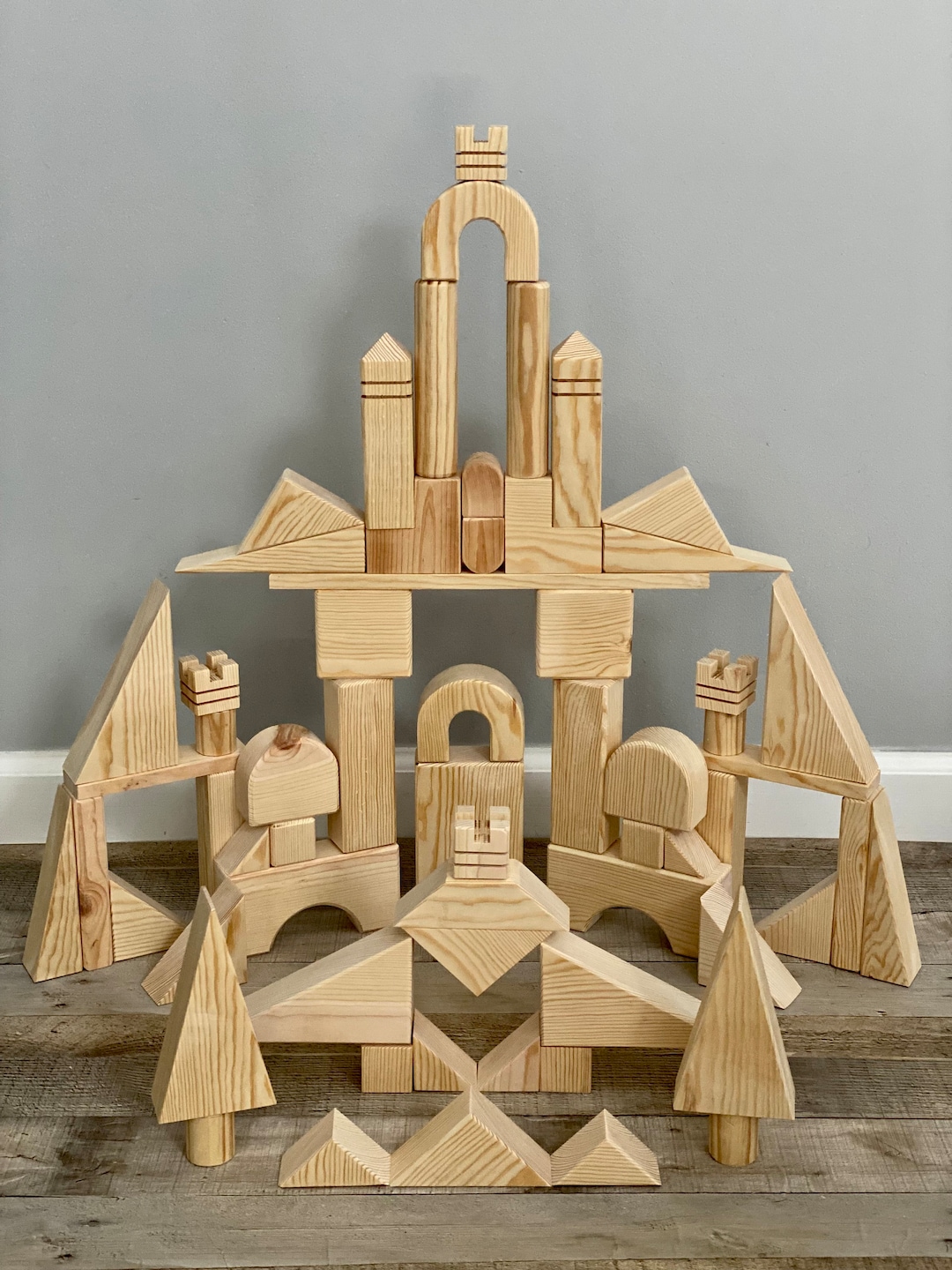 65 Pc Advanced Set | Natural Wood Building Block | Solid Wood Building ...