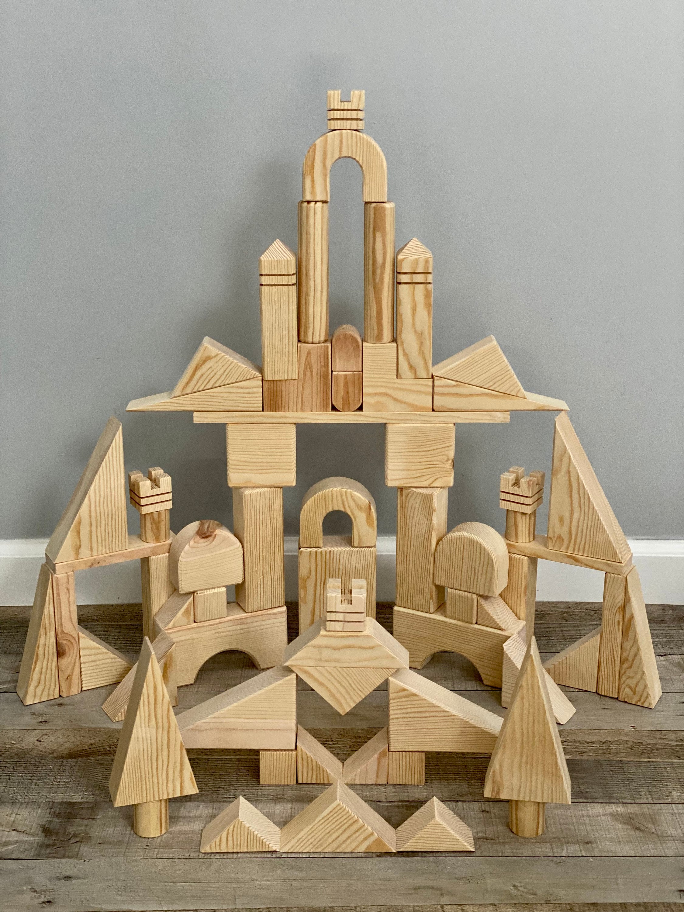 65 Pc Advanced Set Natural Wood Building Block Solid Wood Building ...