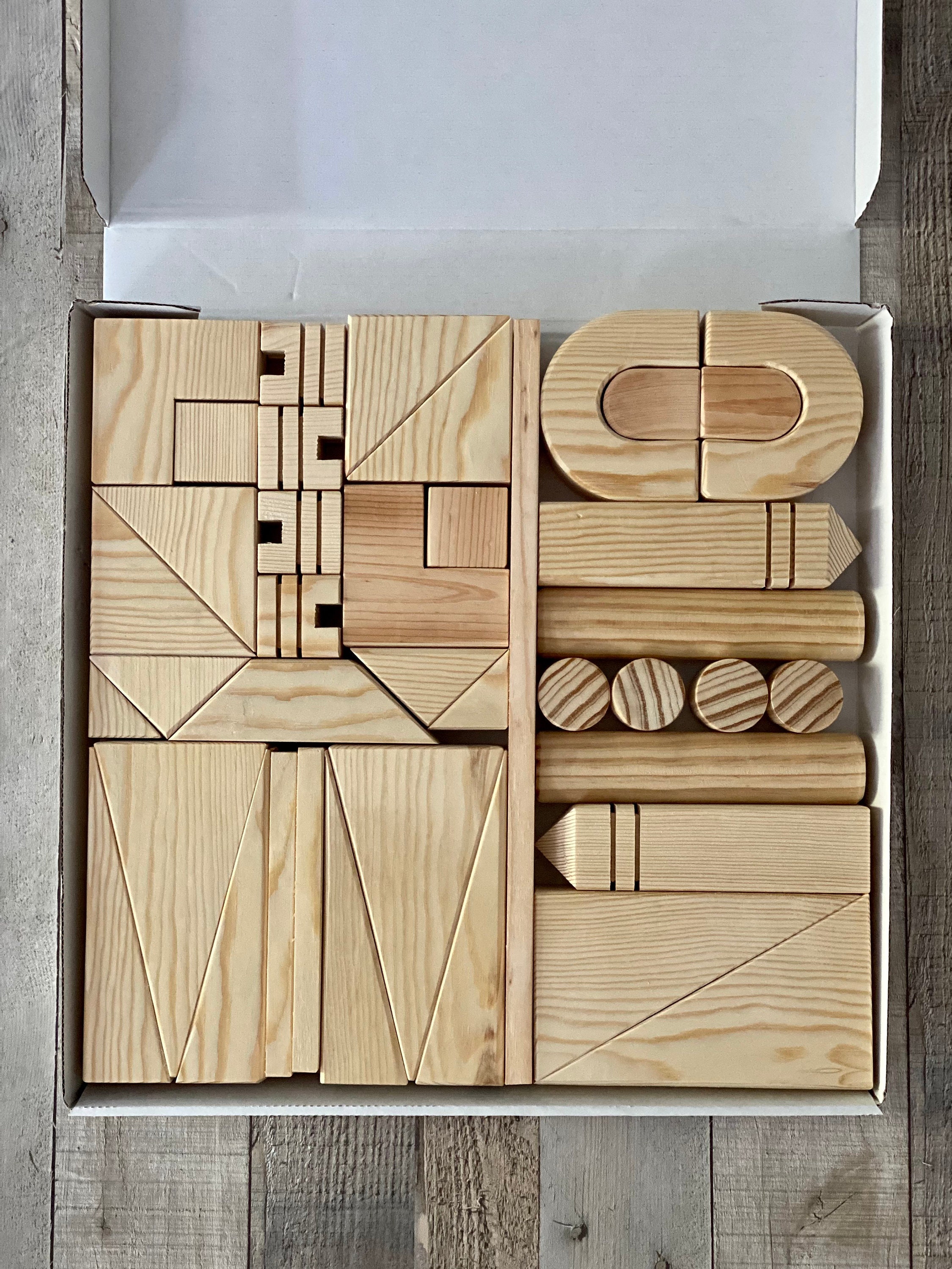 65 Pc Advanced Set Natural Wood Building Block Solid Wood Building ...