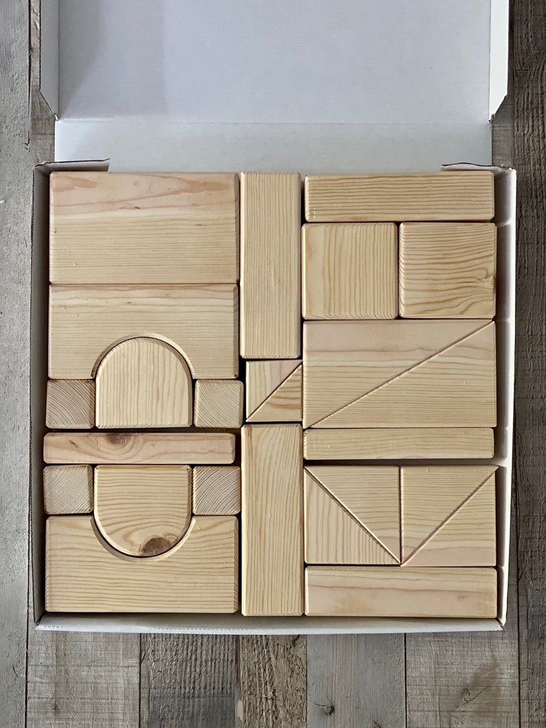 40 Pc Deluxe Set Natural Wood Building Block Solid Wood Building Block ...