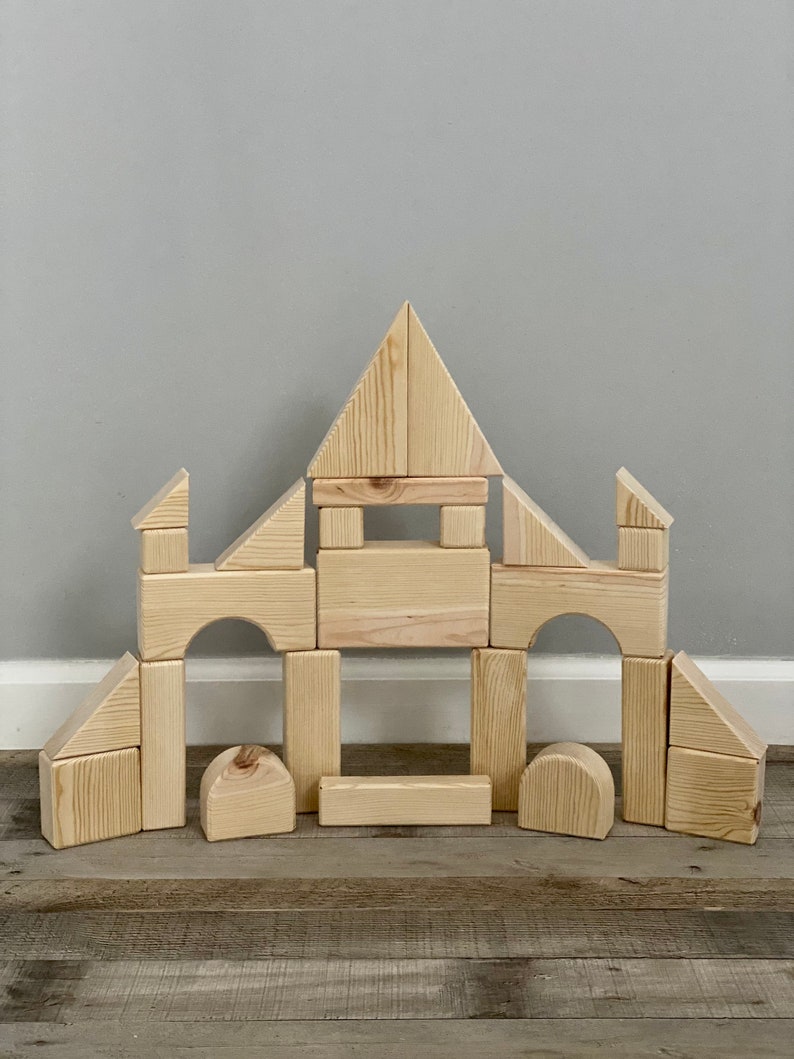 40 Pc Deluxe Set Natural Wood Building Block Solid Wood Building Block ...