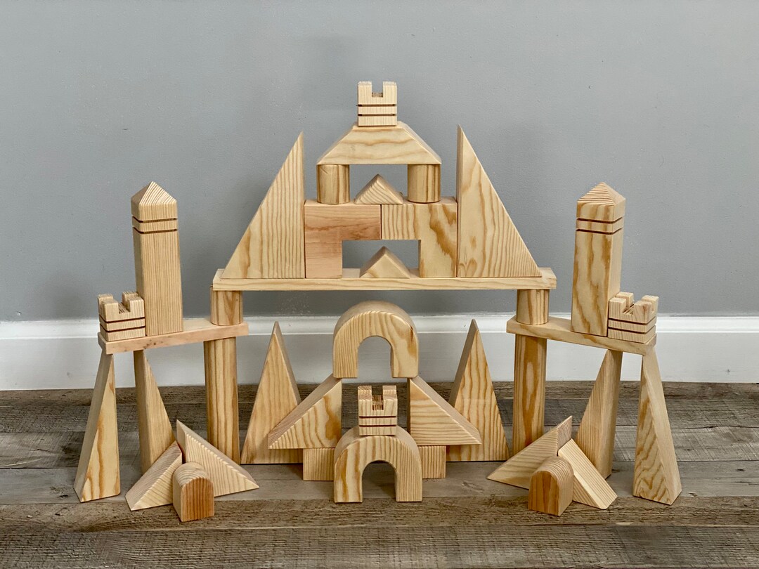 40 Pc Deluxe Set Natural Wood Building Block Solid Wood Building Block ...