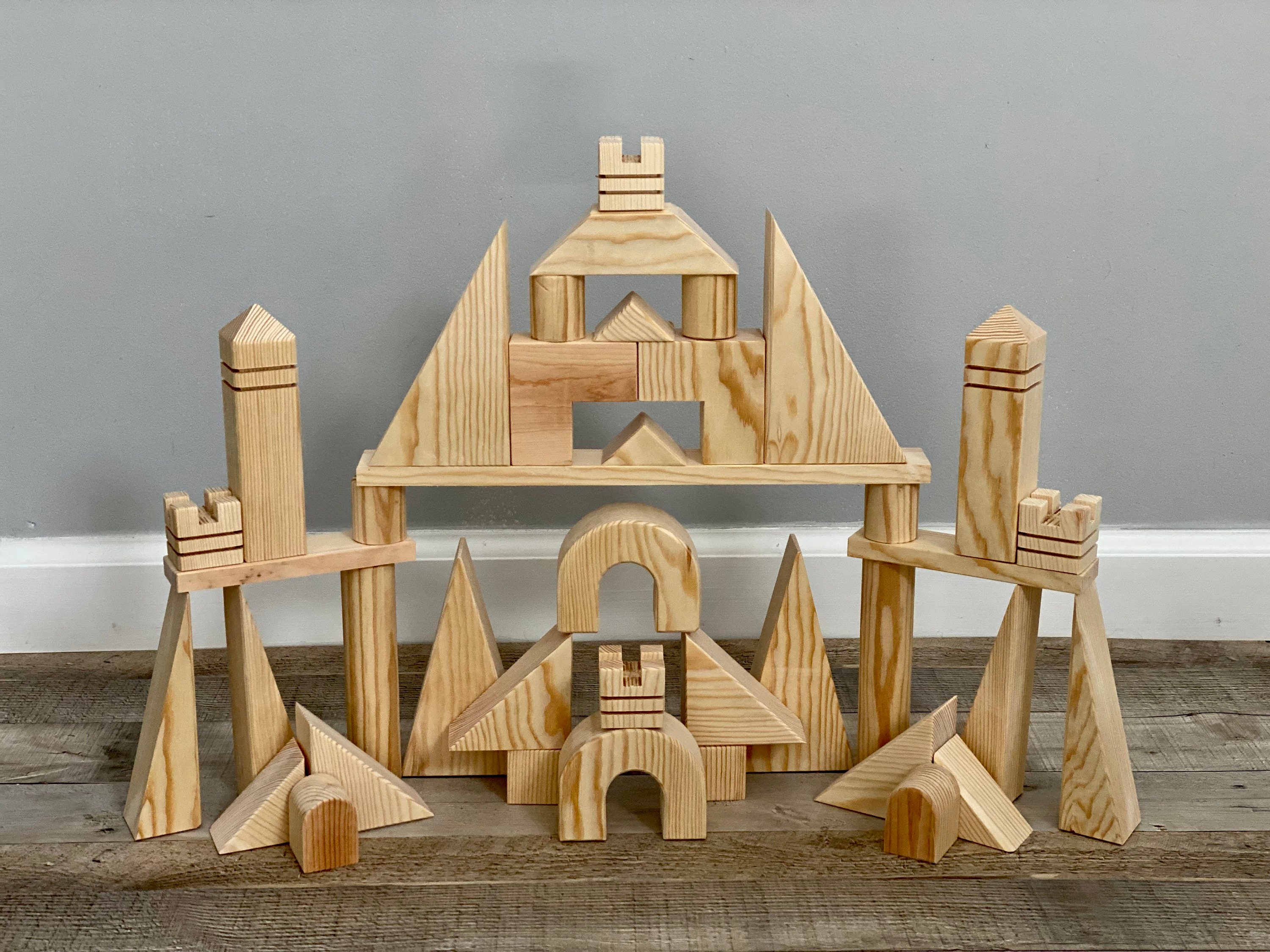 40 Pc Deluxe Set Natural Wood Building Block Solid Wood Building Block ...