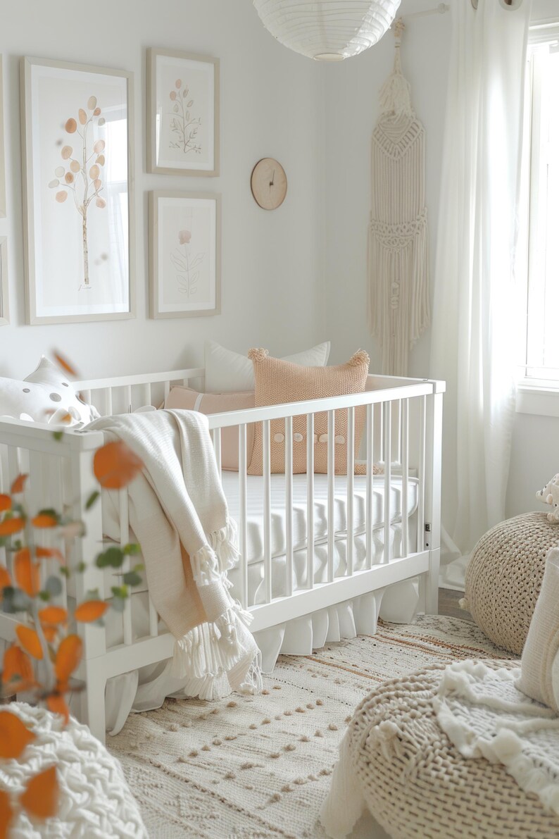 Angel Baby Crib Mobile – Macrame Angels With Straw Stars, Wicker Hoop ...