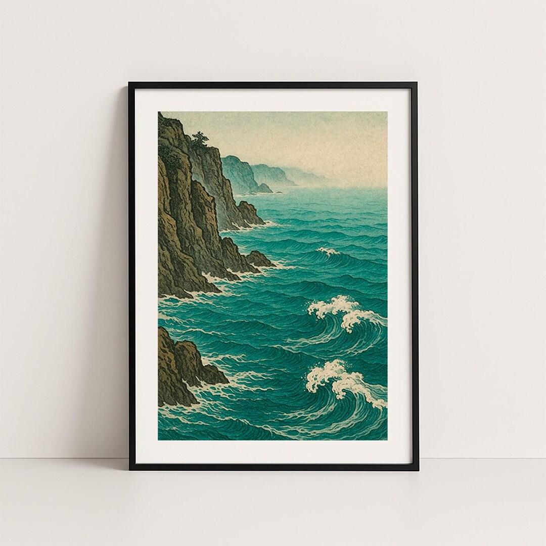 Ukiyo-e Style Ocean Print, Japanese Cliff Waves (digital Download) - Etsy