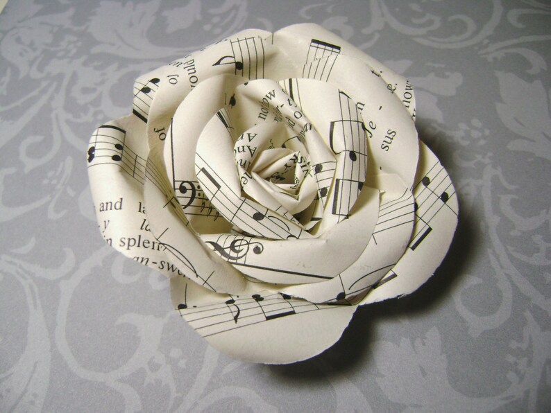 Paper Rose Pin Made With Vintage Hymnal Pages, Sheet Music Paper Flower ...
