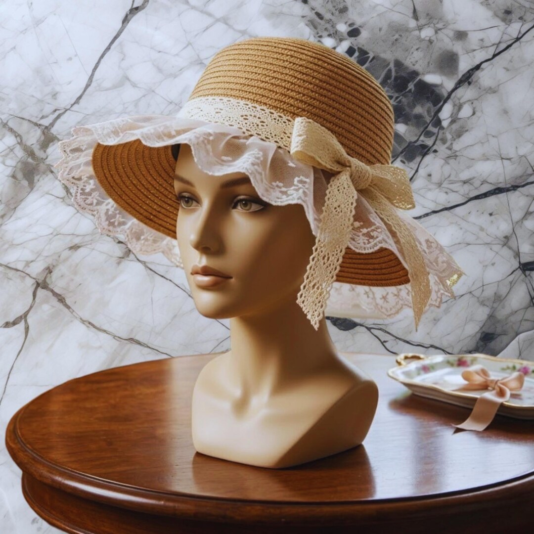 Girls Straw Sun Hat - Wide Brim Beach Bucket Cap With Lace & Bowknot - Etsy
