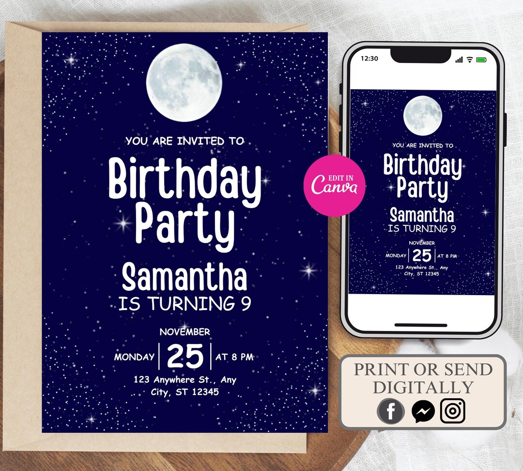 Editable Galaxy Birthday Invitation, Galaxy Invitation, Starry Sky ...
