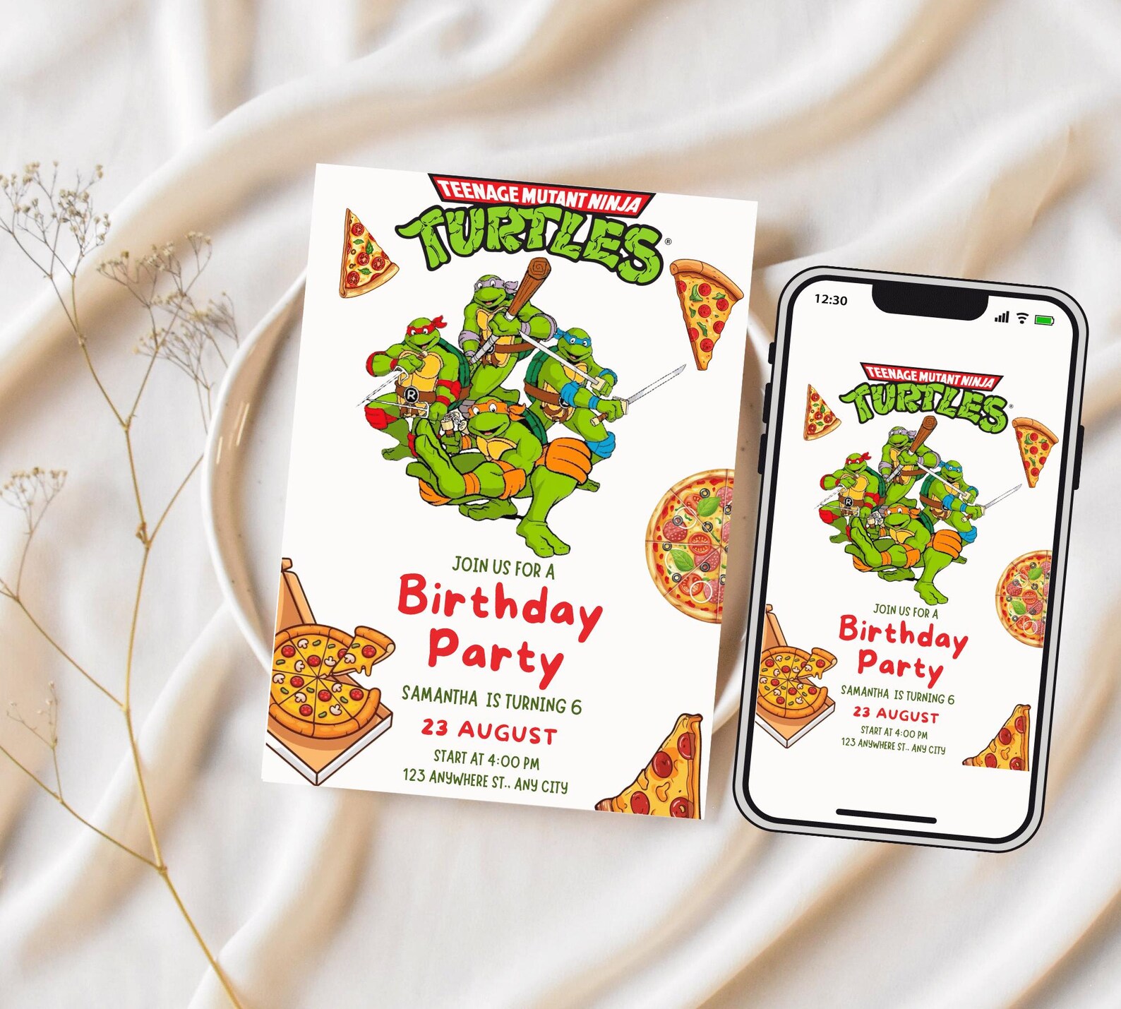 Editable Teenage Mutant Ninja Turtle Birthday Invite, Printable Ninja ...