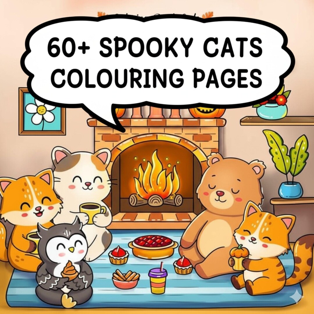 Spooky Cat Coloring Pages Bundle , Cute Halloween Cat Printable ...