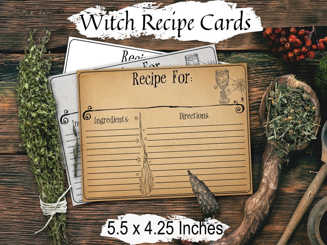 WITCHCRAFT RECIPE CARDS, Printable Kitchen Witch Cards to Write Down ...