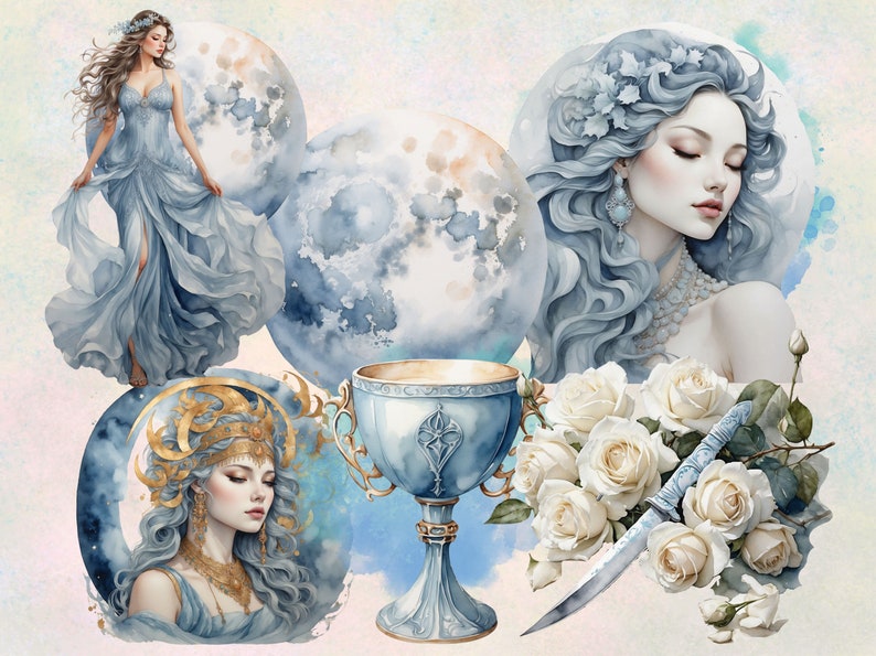Moon Goddess Clipart Bundle: Mystical Wicca Graphics for Commercial Use ...