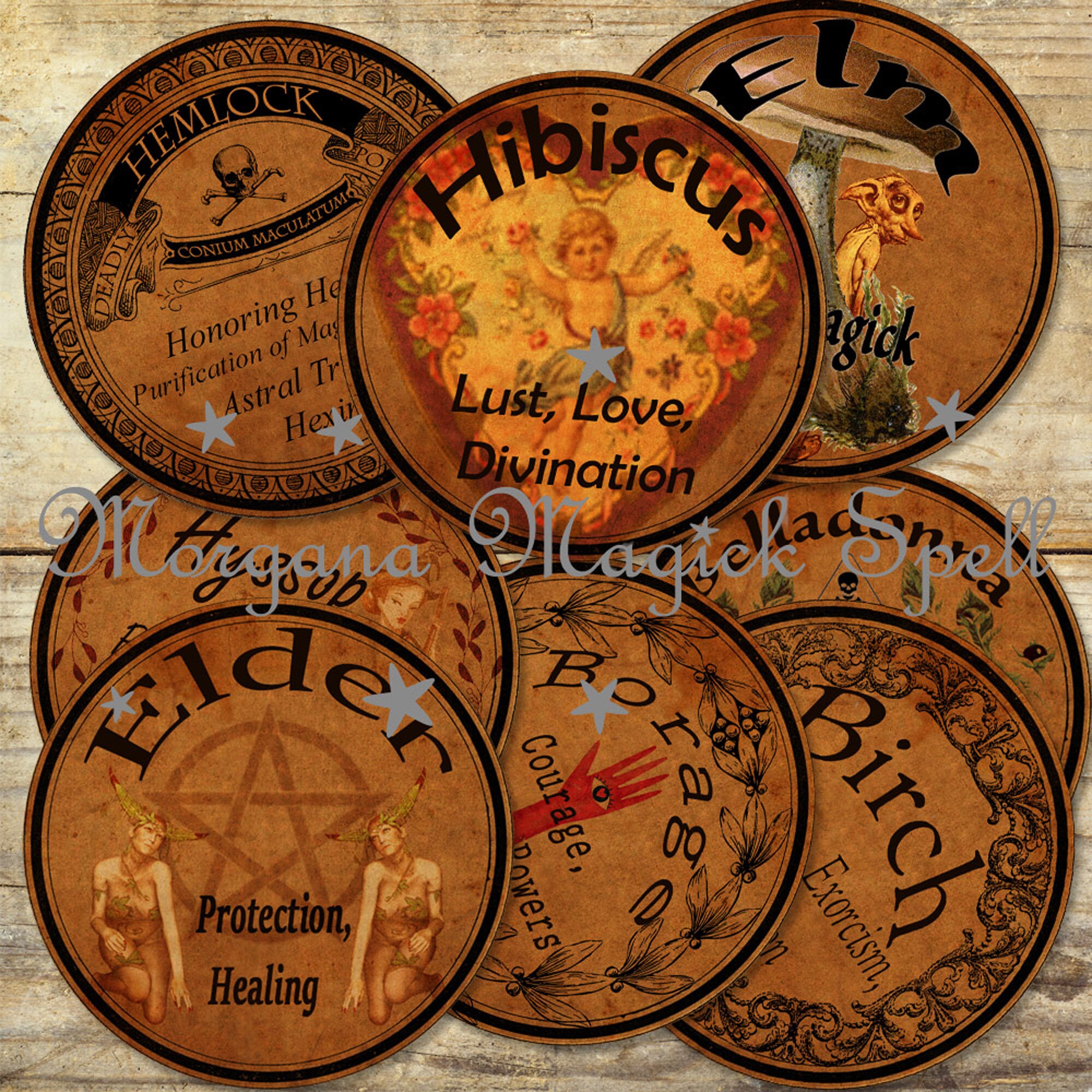 70 WITCHCRAFT LABELS 2 sizes Large & Small Herbs and their | Etsy