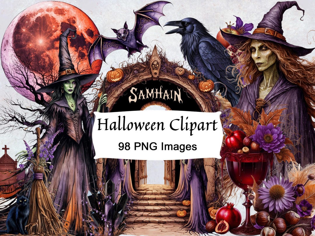 Halloween Clipart Pack: Spooky Witches, Printable Art for Commercial ...