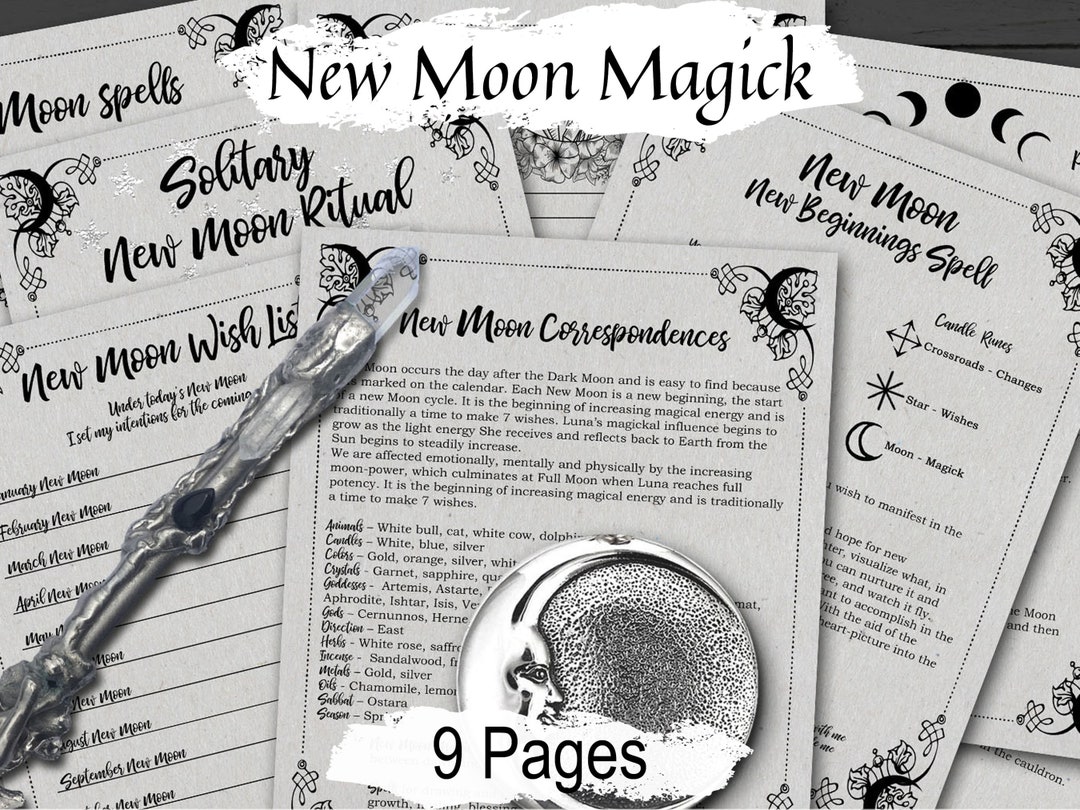 NEW MOON MAGICK 9 Pages, Wicca Witchcraft New Moon Correspondences ...