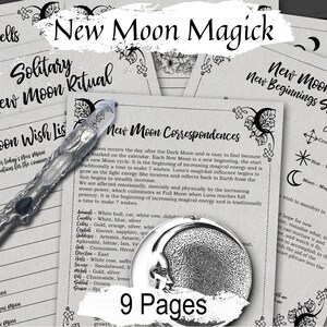 NEW MOON MAGICK 9 Pages, Wicca Witchcraft New Moon Correspondences ...