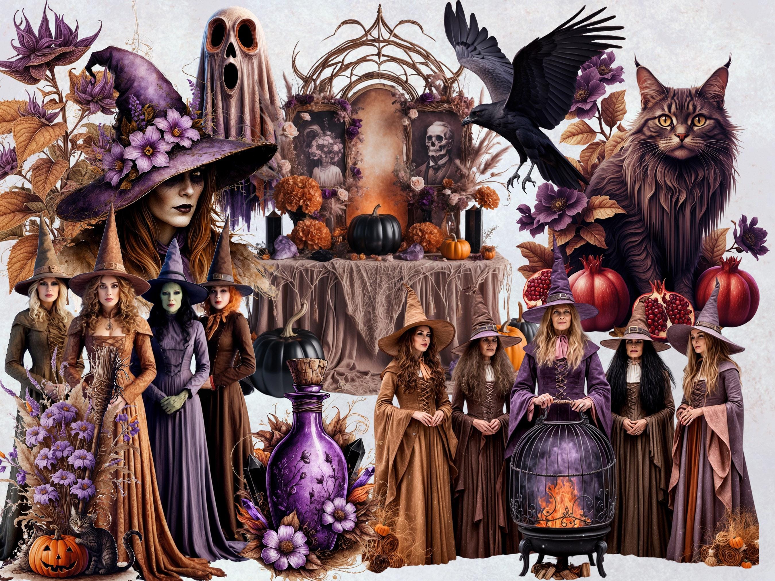 Halloween Clipart Pack: Spooky Witches, Printable Art for Commercial ...