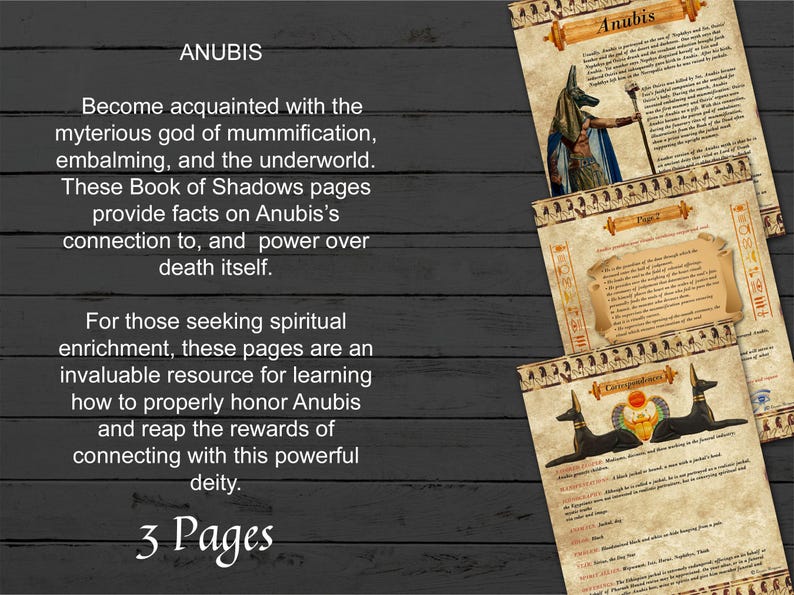 Anubis: Egyptian Jackal God of Mummification, Printable Grimoire Pages ...