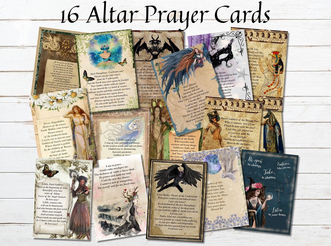 ALTAR PRAYER CARDS, 16 Printable Goddess and God Cards, Gratitude ...