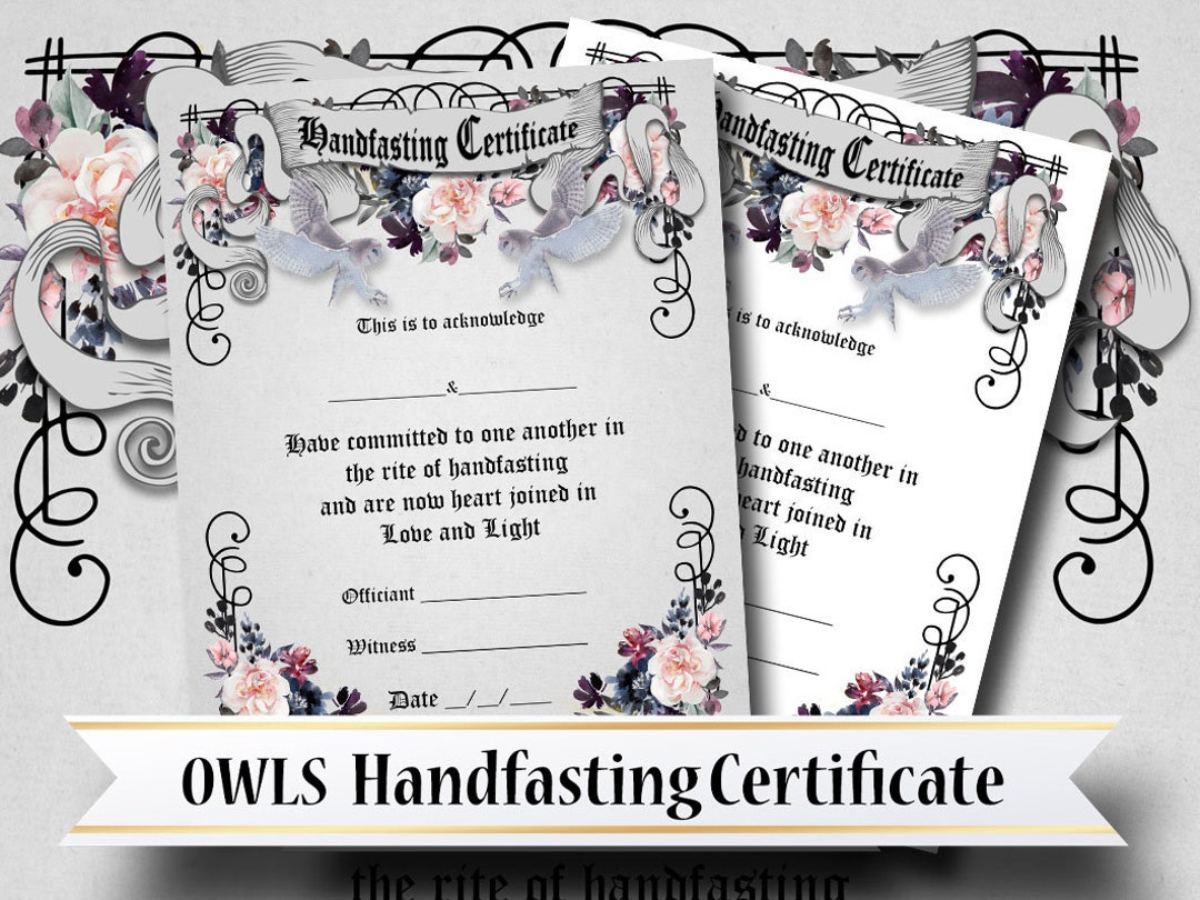 OWLS HANDFASTING CERTIFICATE, Printable Witchcraft Wicca Pagan Wedding ...